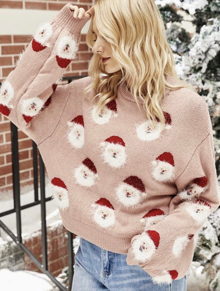 Fuzzy Santa Sweater Pink - Southern Fashion Boutique Bliss