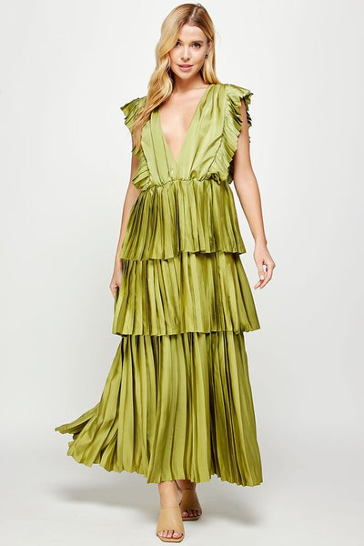 Sleeveless Pleated Layer Maxi Dress Citron - Southern Fashion Boutique ...