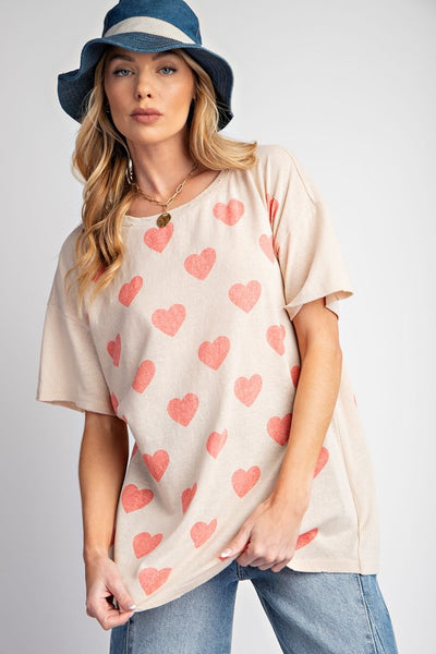 Heart Print Cotton Knit Top Natural - Southern Fashion Boutique Bliss