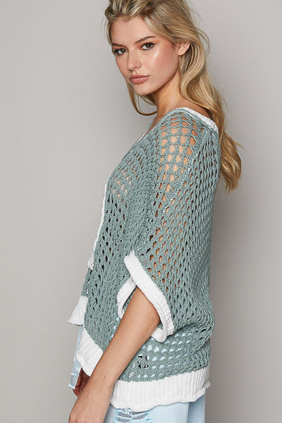 Oversize Peace Sign Sweater Top Sage/Ivory - Southern Fashion Boutique ...