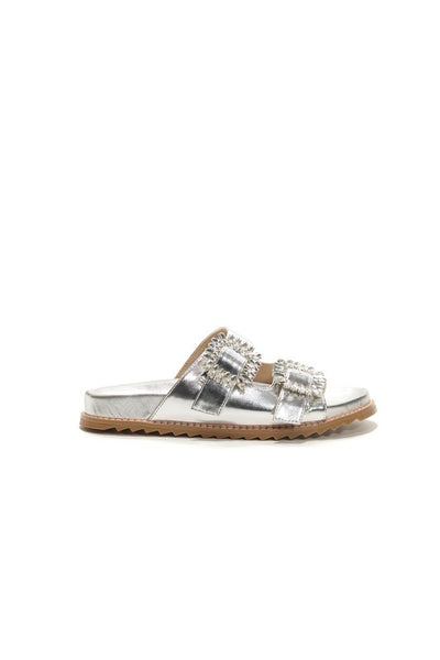 Double Strap Slide Sandals Silver - Southern Fashion Boutique Bliss