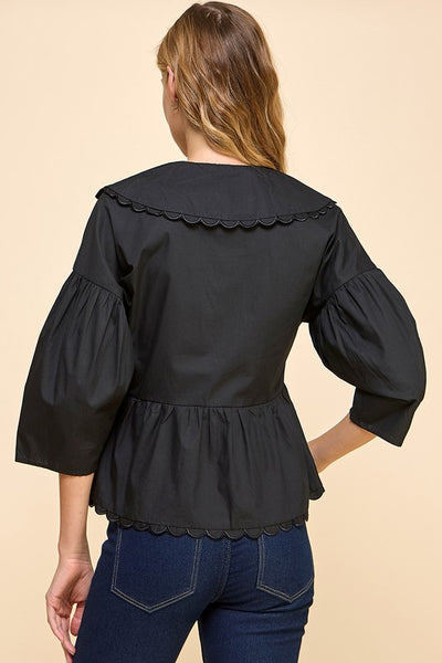 Collared Wrapped Front Top Black - Southern Fashion Boutique Bliss