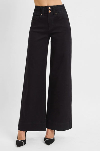 High Rise Ankle Wide Double Button Jeans Black - Southern Fashion ...