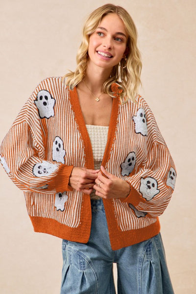 Halloween Ghost Theme Knit Cardigan Pumpkin - Southern Fashion Boutique ...
