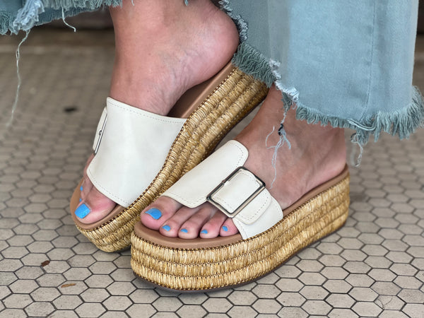 Raffia Platform Slide Sandals Beige - Southern Fashion Boutique Bliss