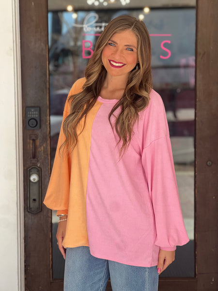 Towel Terry Color Block Top Orange/Pink - Southern Fashion Boutique Bliss