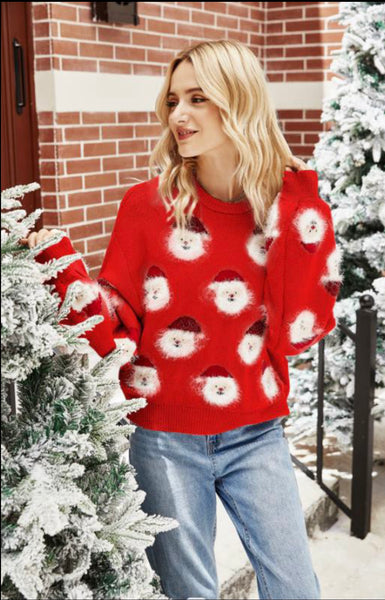 Fuzzy Santa Sweater Red - Southern Fashion Boutique Bliss