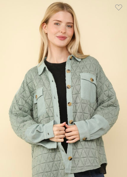 Quilted Shacket Sage - Southern Fashion Boutique Bliss