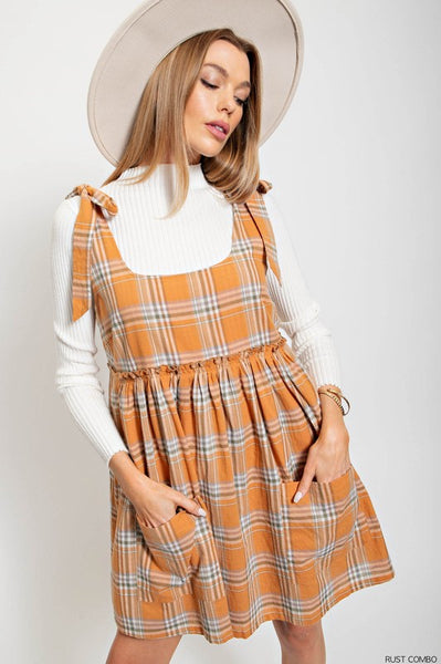 Washed Cotton Baby Doll Tiered Dress Rust Combo - Southern Fashion ...