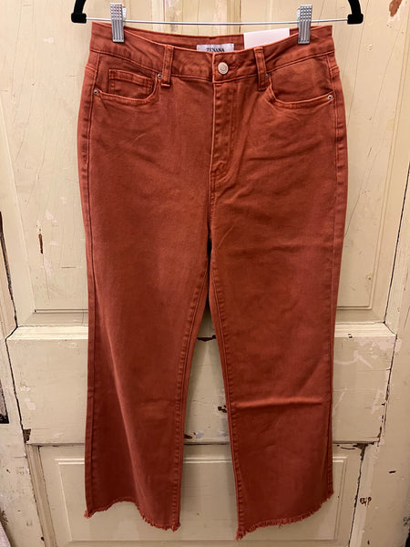 Acid Wash Frayed Hem Bootcut Jeans Rust - Southern Fashion Boutique Bliss