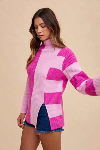Two-Tone Wide Stripe Rib Sweater Fuchsia Combo - Southern Fashion ...