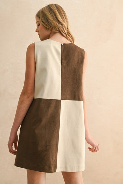 Suede Shift Dress Brown Ecru - Southern Fashion Boutique Bliss