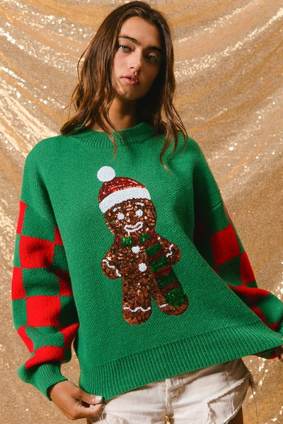 Sequin Gingerbread Christmas Sweater Green - Southern Fashion Boutique ...