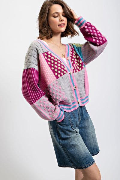 Color Block Sweater Cardigan Pink Grey - Southern Fashion Boutique Bliss