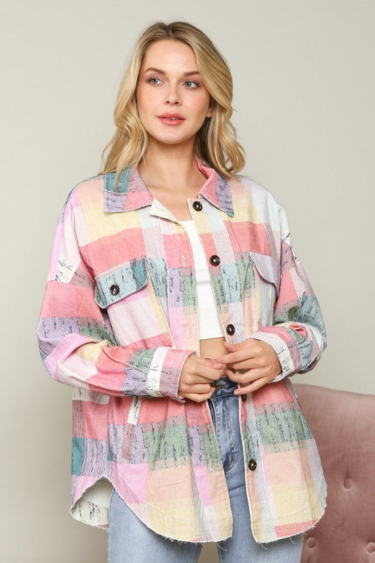 Rainbow Check Print Shacket Rainbow - Southern Fashion Boutique Bliss