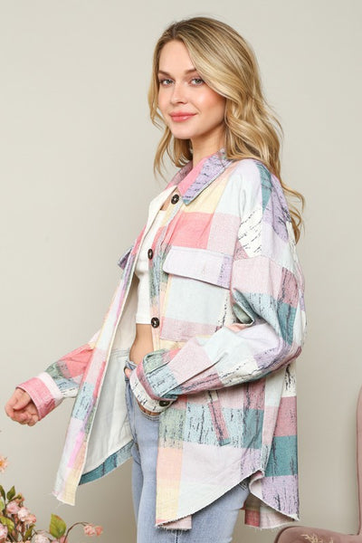Rainbow Check Print Shacket Rainbow - Southern Fashion Boutique Bliss