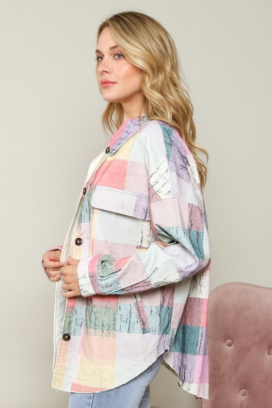 Rainbow Check Print Shacket Rainbow - Southern Fashion Boutique Bliss