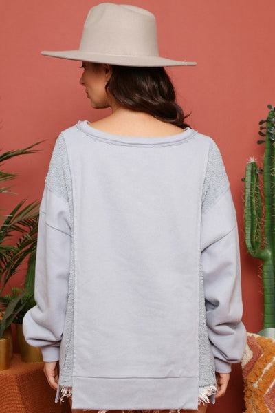 French Terry Loose Fit Top Dusty Blue - Southern Fashion Boutique Bliss