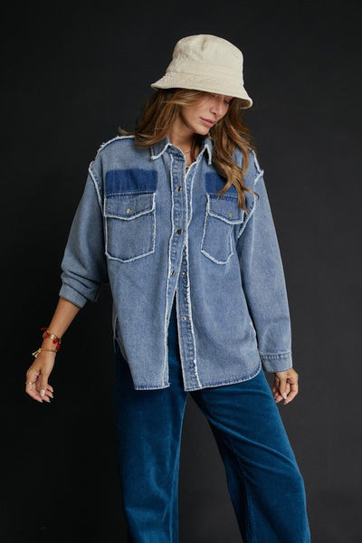Peace Embroidery Back Shacket Denim - Southern Fashion Boutique Bliss