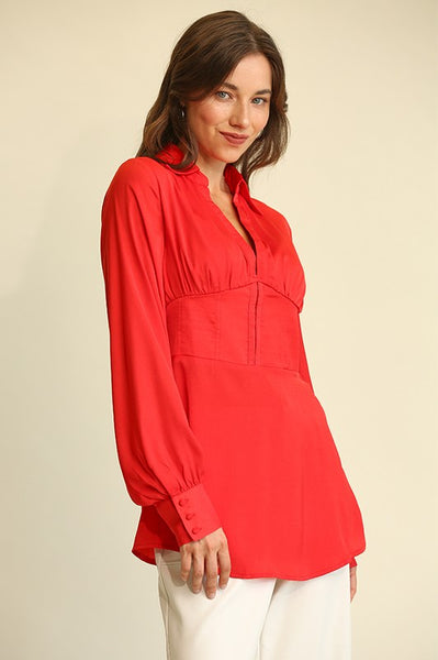 Satin Deel and Plunge Tunic Top Red - Southern Fashion Boutique Bliss